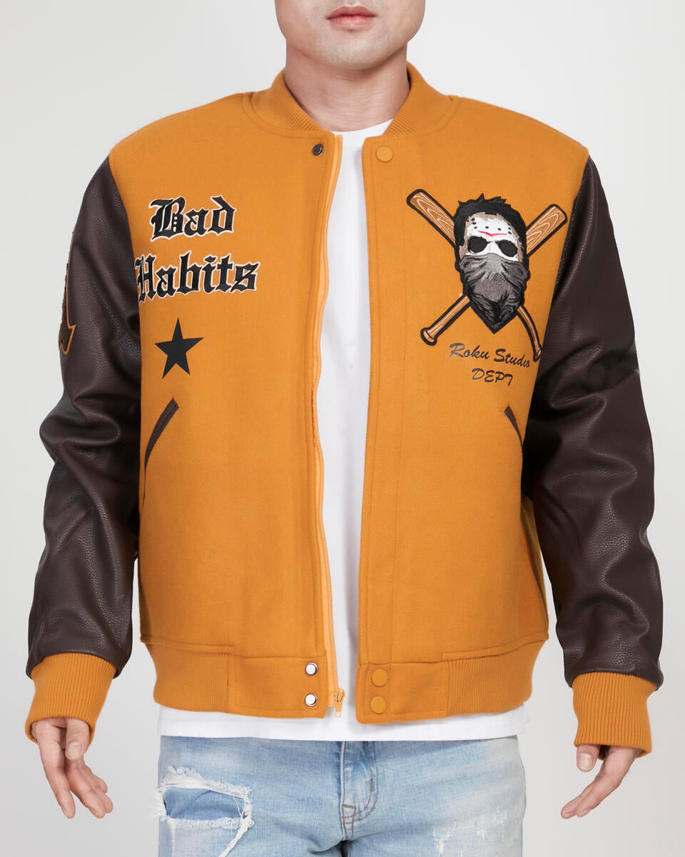 Bad Habits Varsity Jacket - Wheat/Brown – Todays Man Store